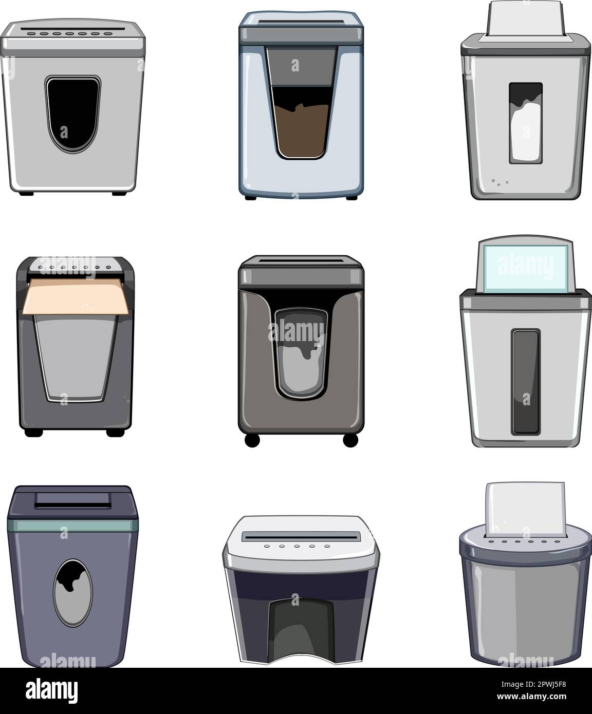 cut shredder set cartoon. destroy business, office information ...