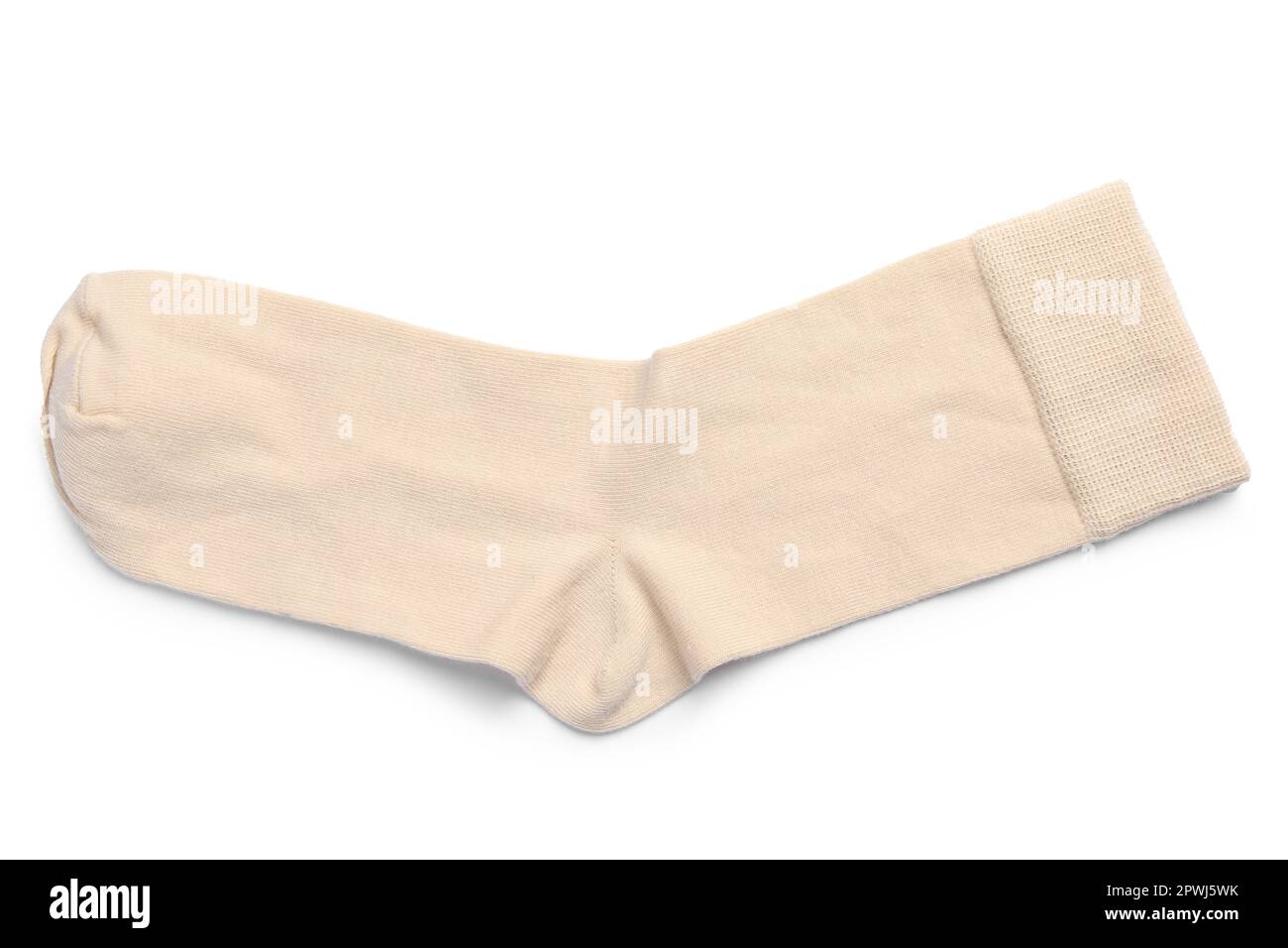 New beige sock isolated on white, top view Stock Photo - Alamy