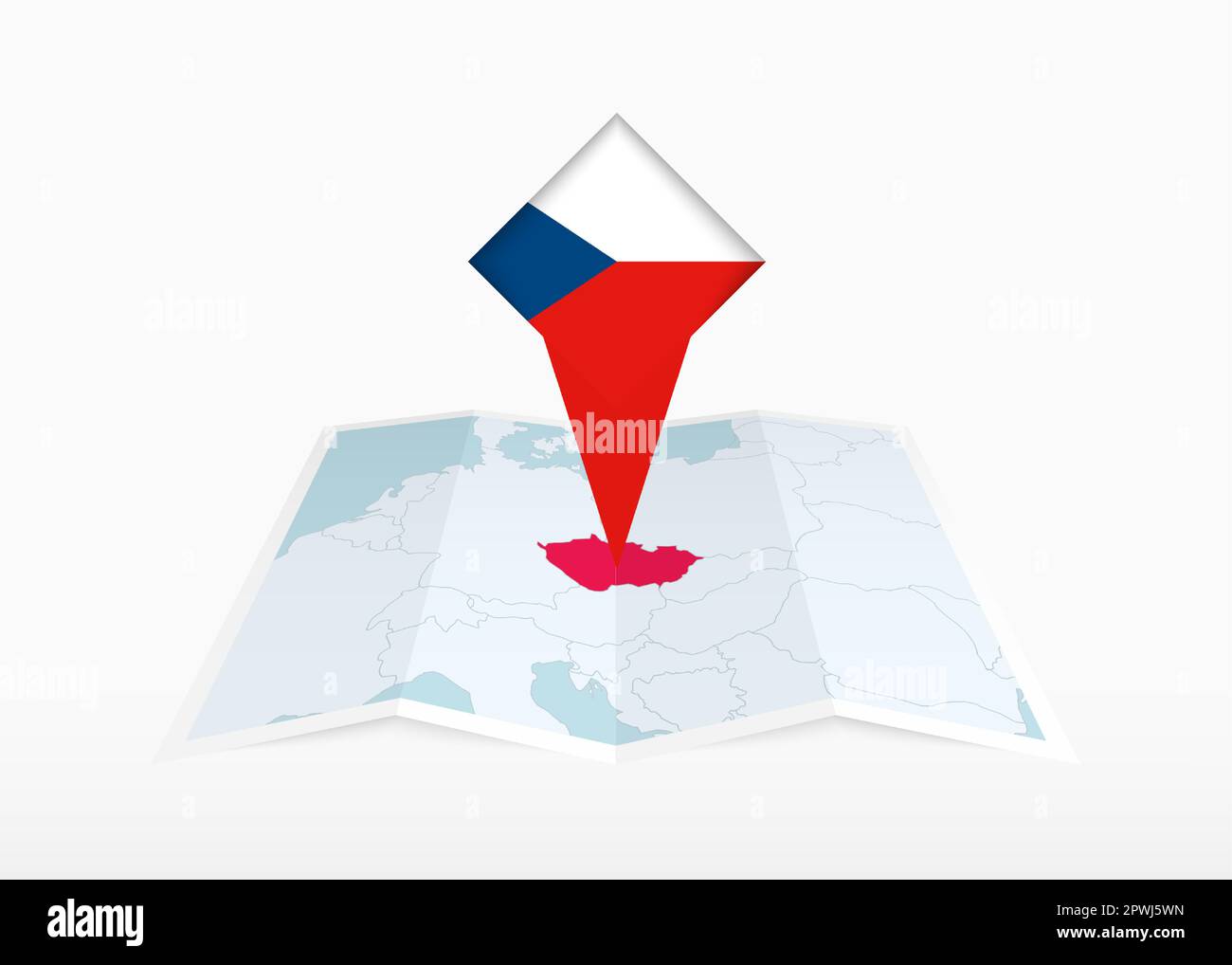 Czech Republic is depicted on a folded paper map and pinned location ...