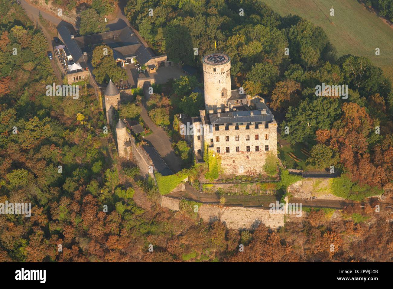 AERIAL VIEW. Pyrmont Castle. Roes, Rhineland-Palatinate, Germany Stock ...