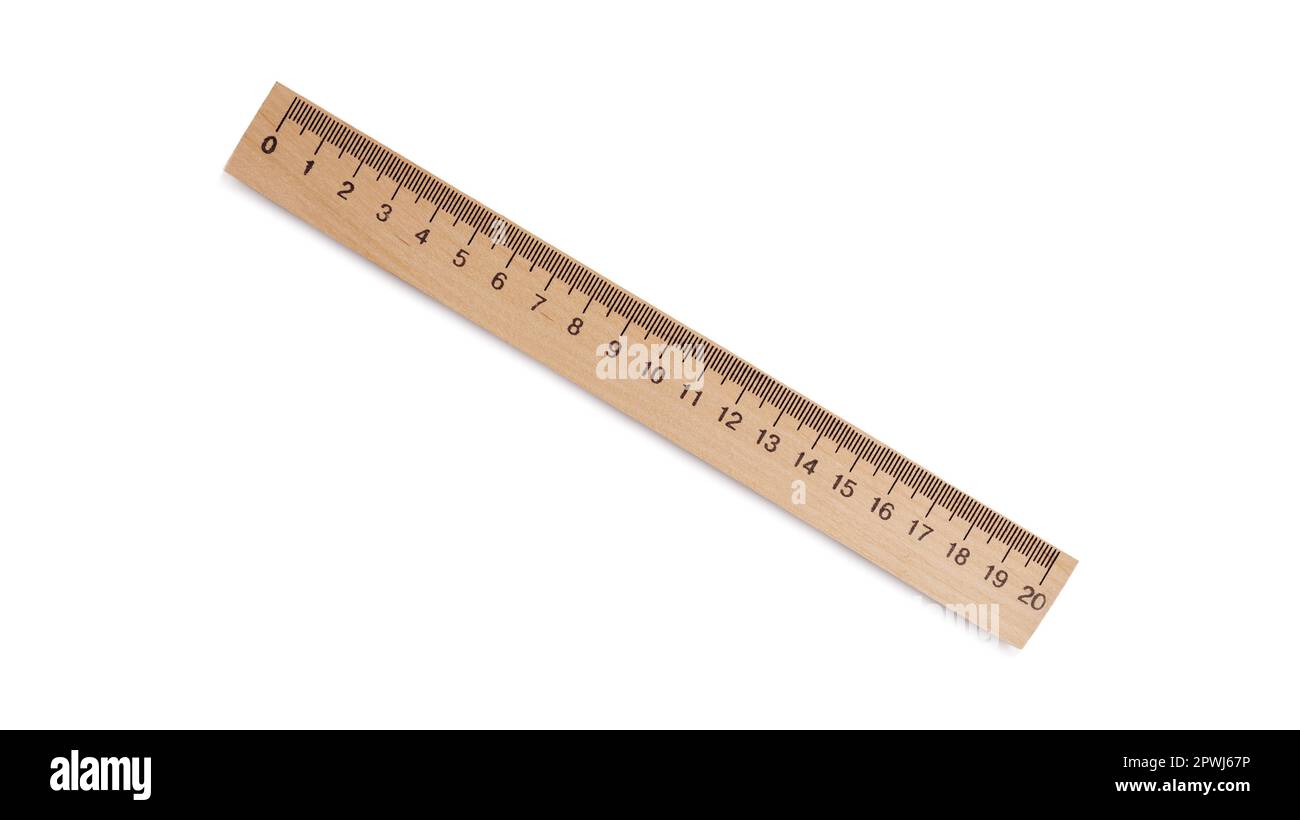 Wooden ruler isolated on white, top view Stock Photo - Alamy