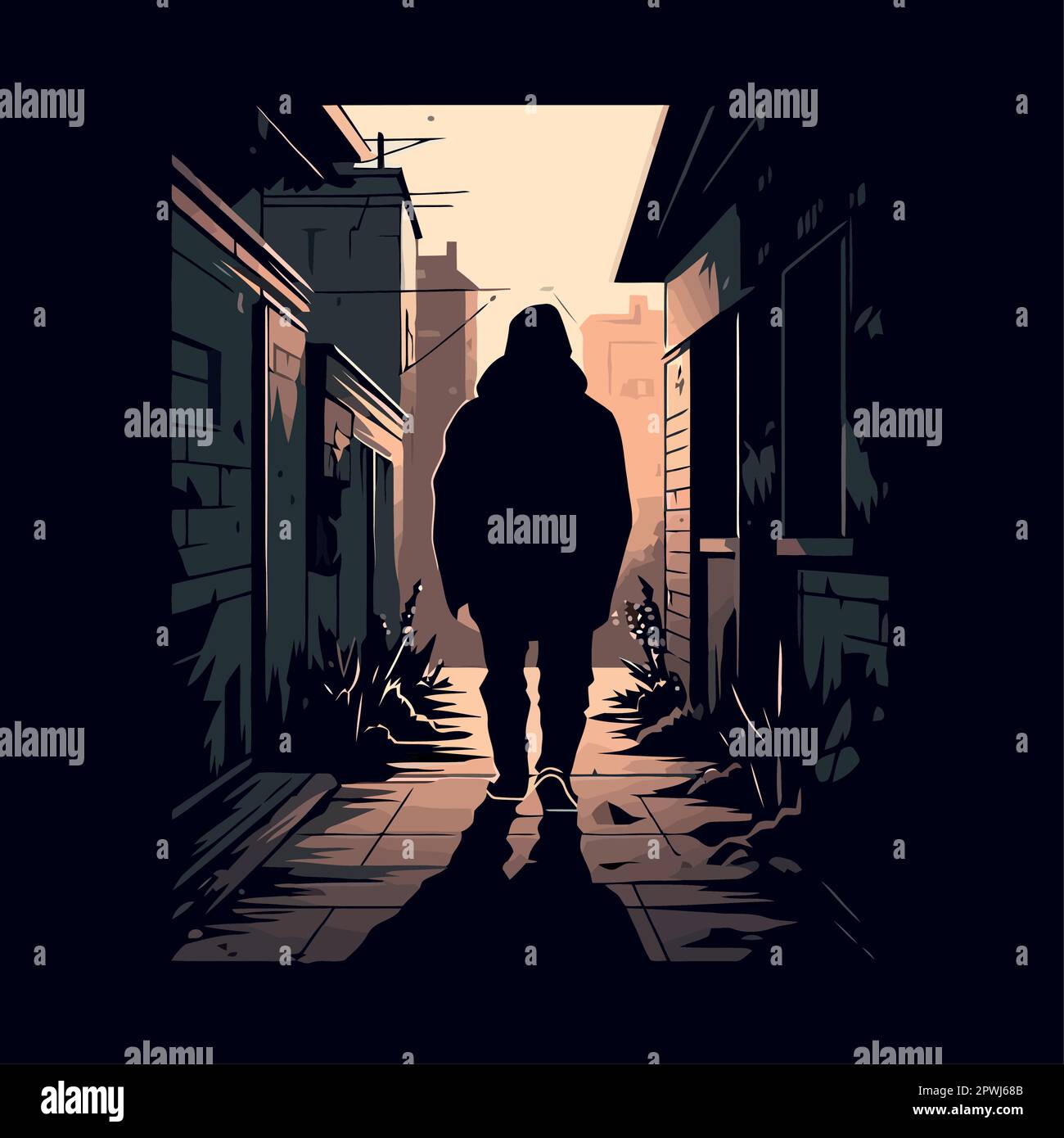 One person shadow street silhouette Stock Vector Images - Alamy