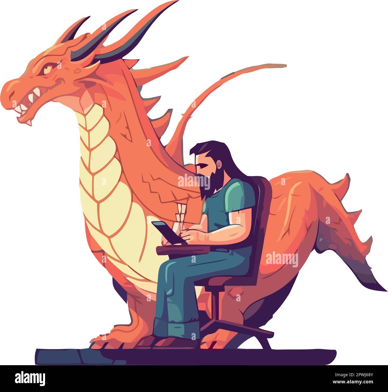 Dragon cartoon sitting and bearded man Stock Vector Image & Art - Alamy