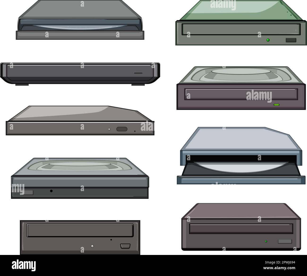dvd drive set cartoon. computer cd, disk technology, data storage, disc ...