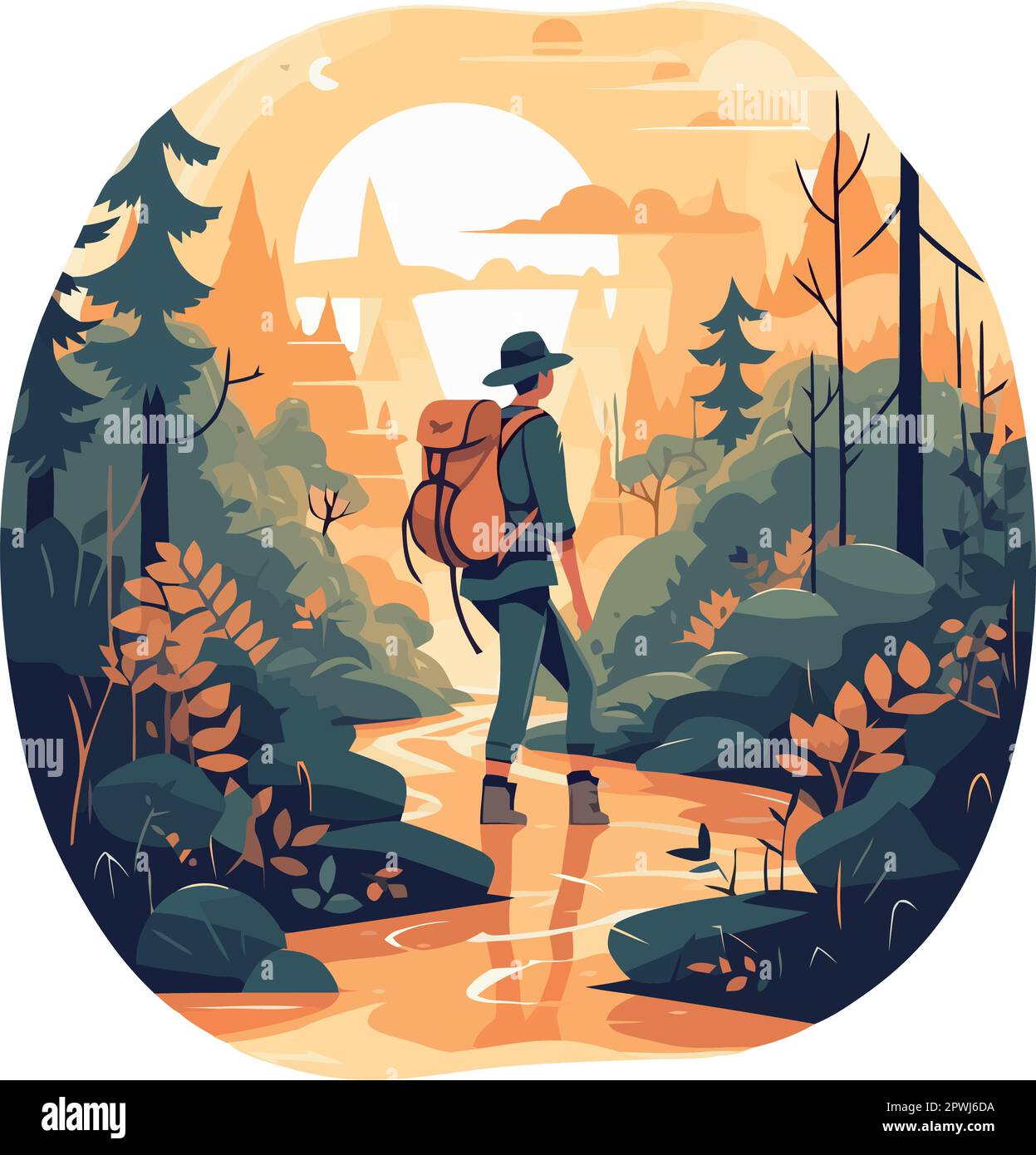 Man walking autumn forest Stock Vector Images - Alamy