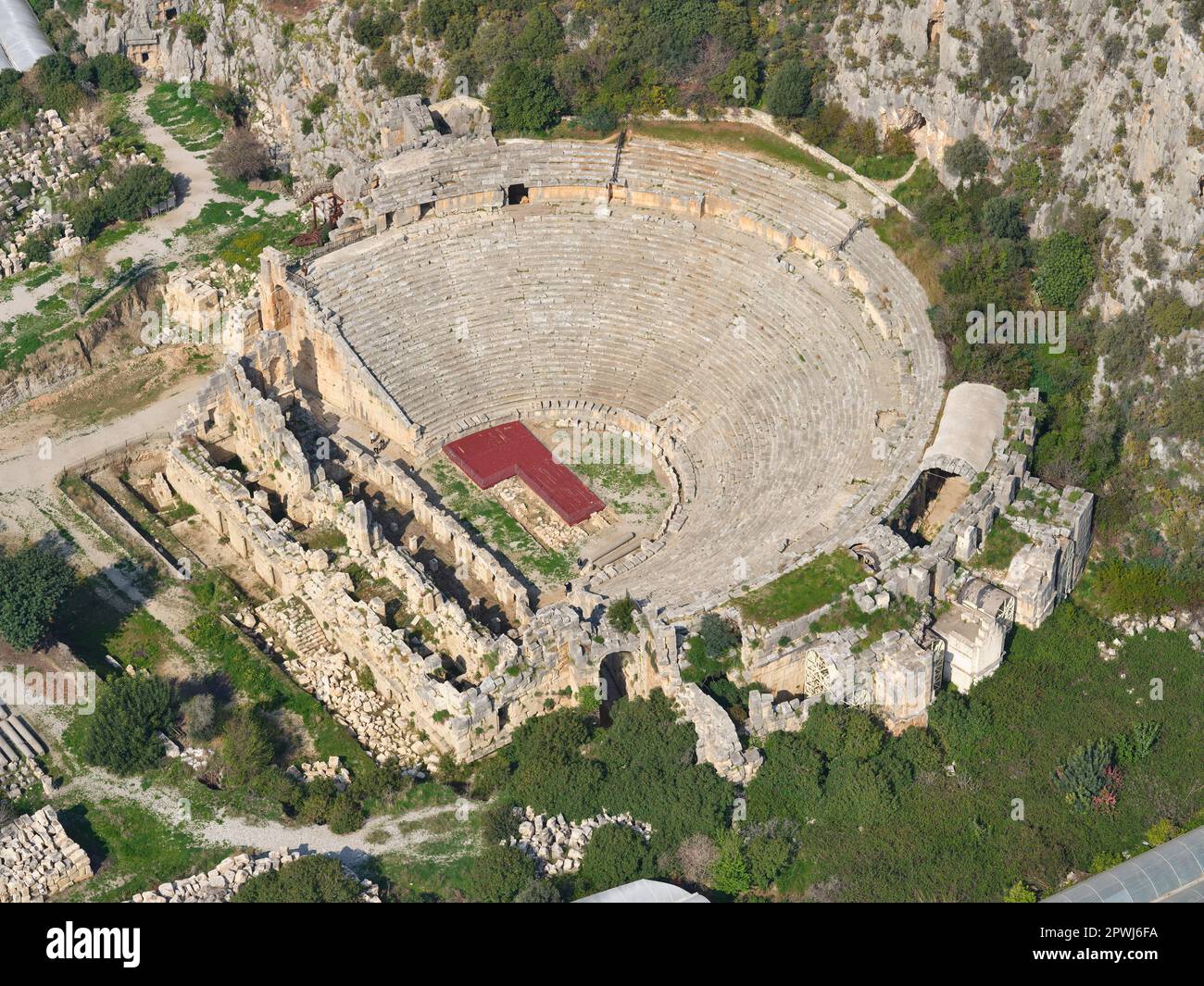 AERIAL VIEW. Greco-Roman theater of Myra. Alakent, Antalya Province ...