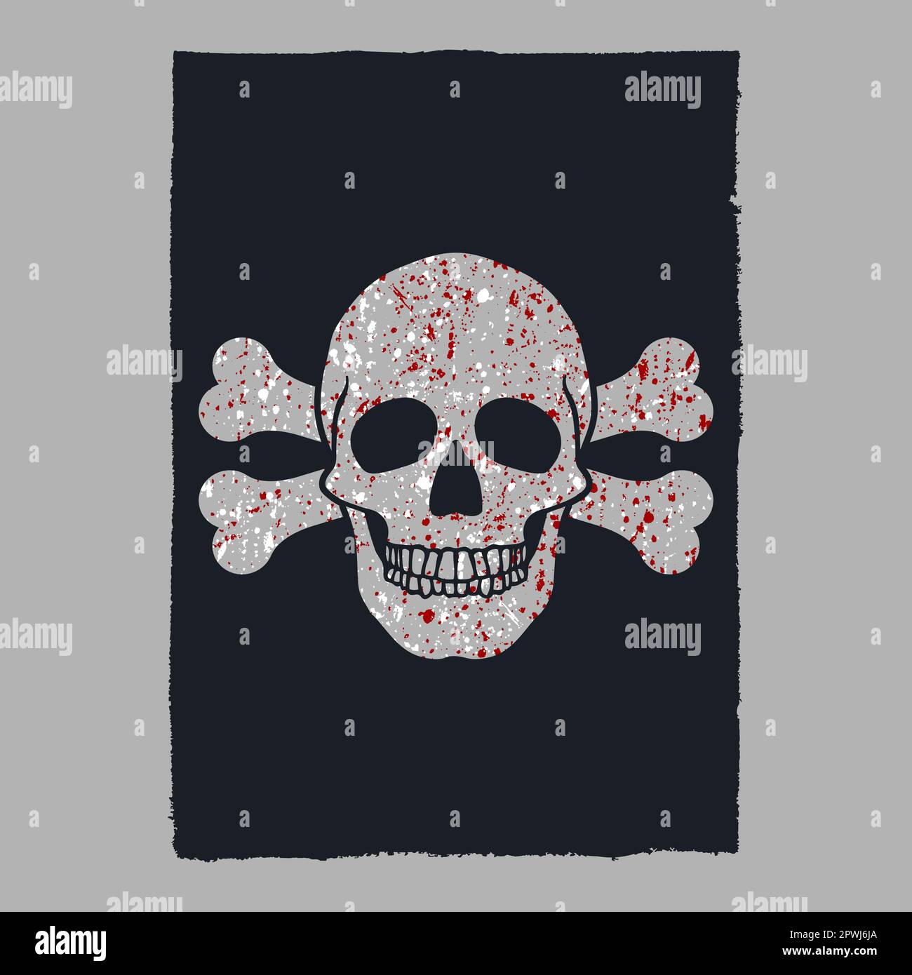 Bloody skull and bone poster design with gritty texture. Editable ...