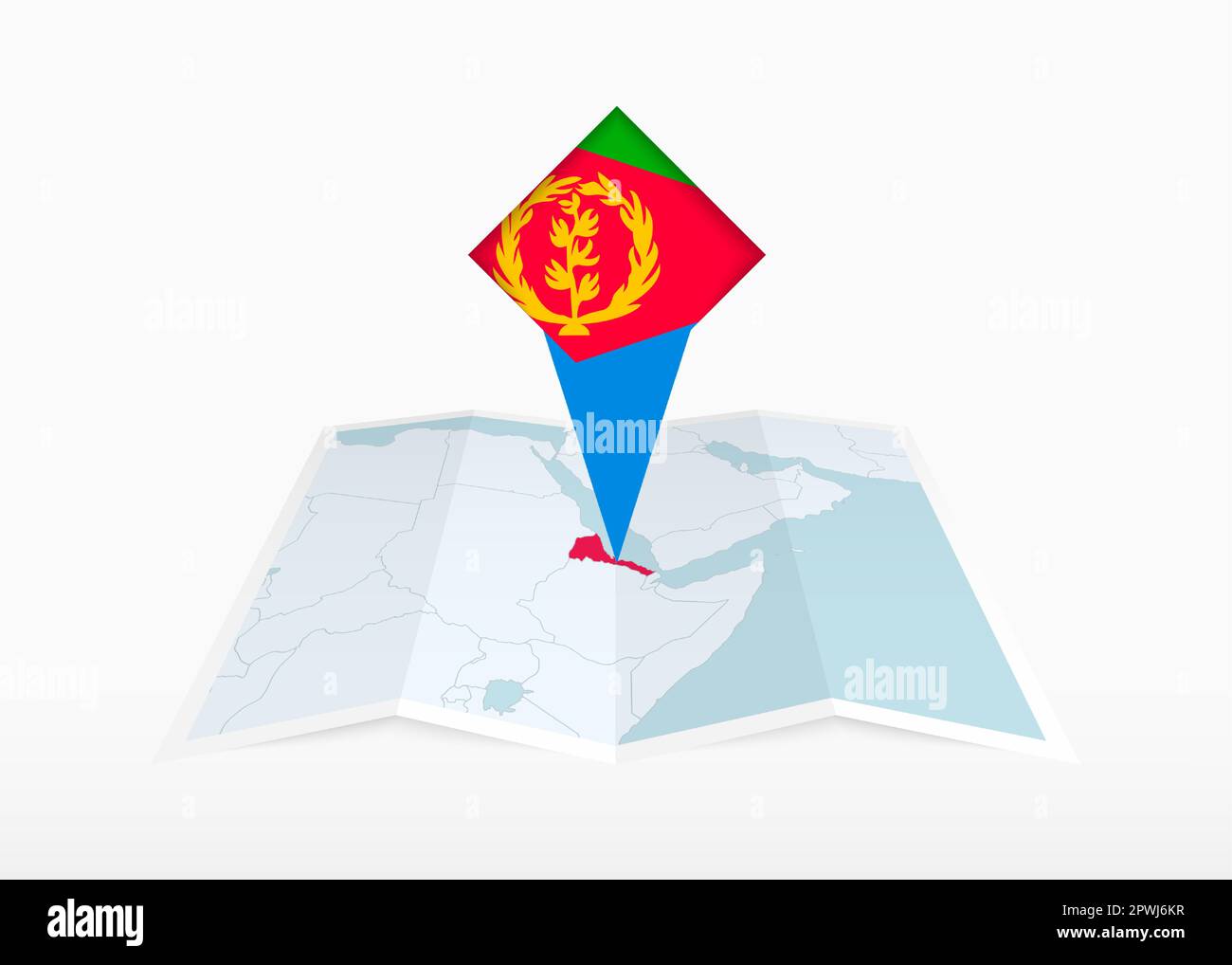 Eritrea is depicted on a folded paper map and pinned location marker with flag of Eritrea ...