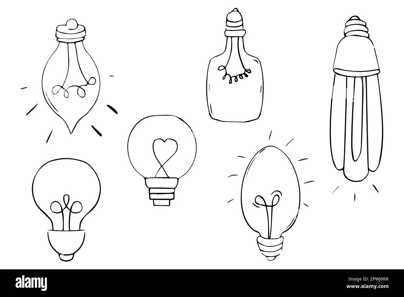 Set Bulb lamp doodle cartoon comic electricity isolated on white ...