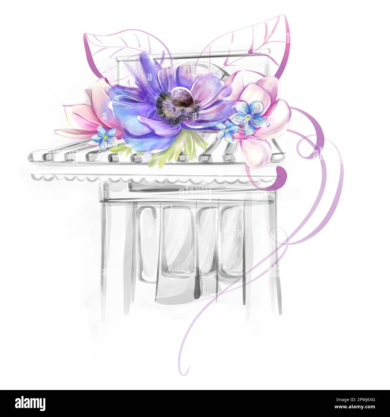 French shop, bakery, flower showcase. Drawing in watercolor. For the ...