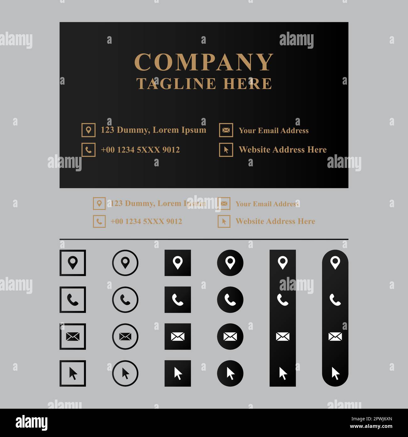 Business card design template, contact information icons set. Editable ...