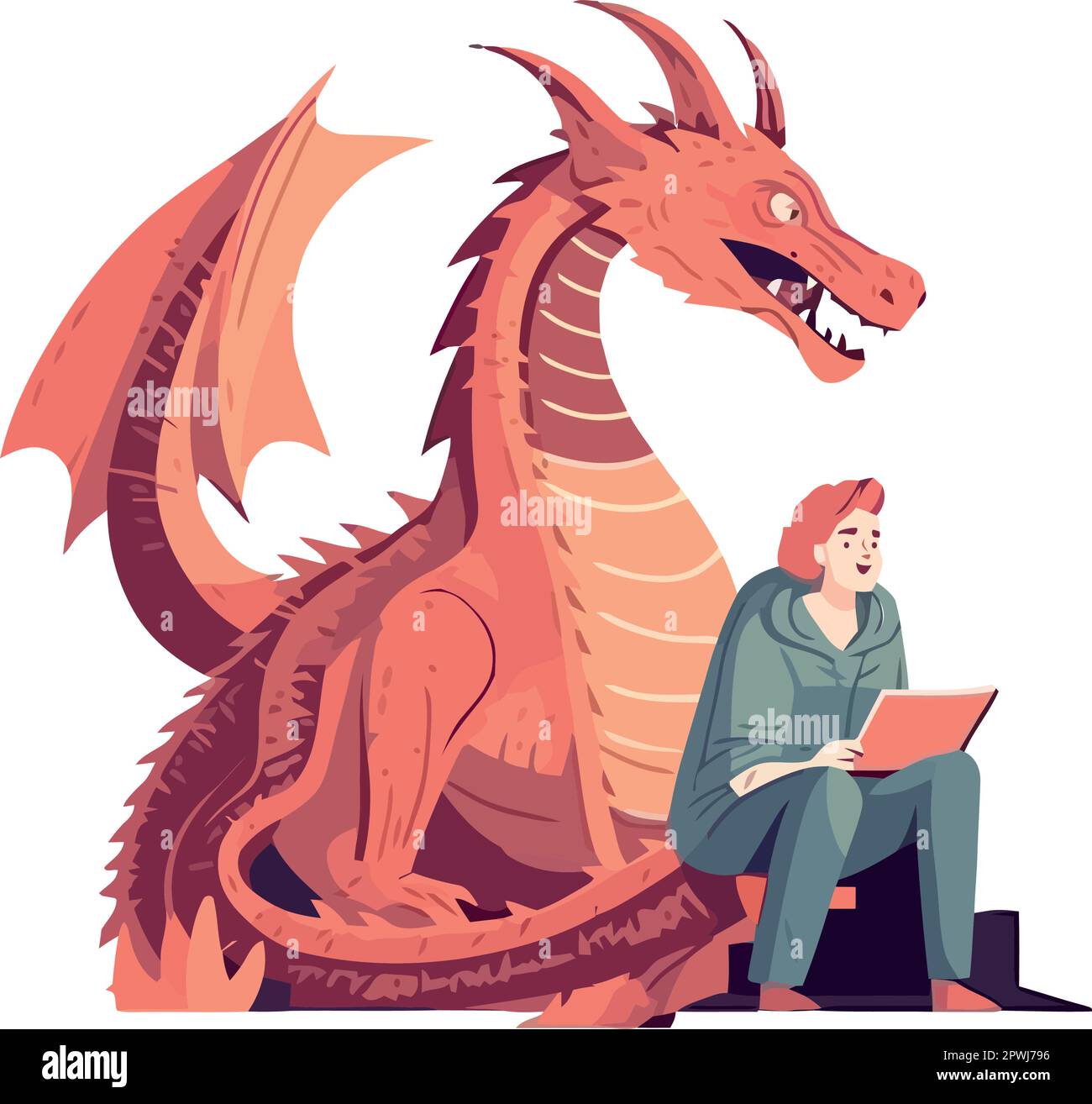 Dragon mascot sitting with a man Stock Vector Image & Art - Alamy