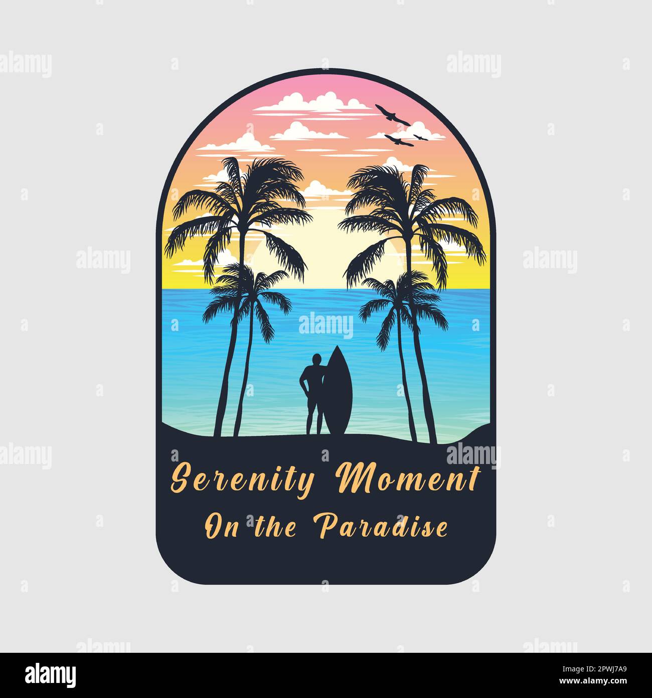 Serenity moment on the paradise. Summer theme illustration. Editable ...