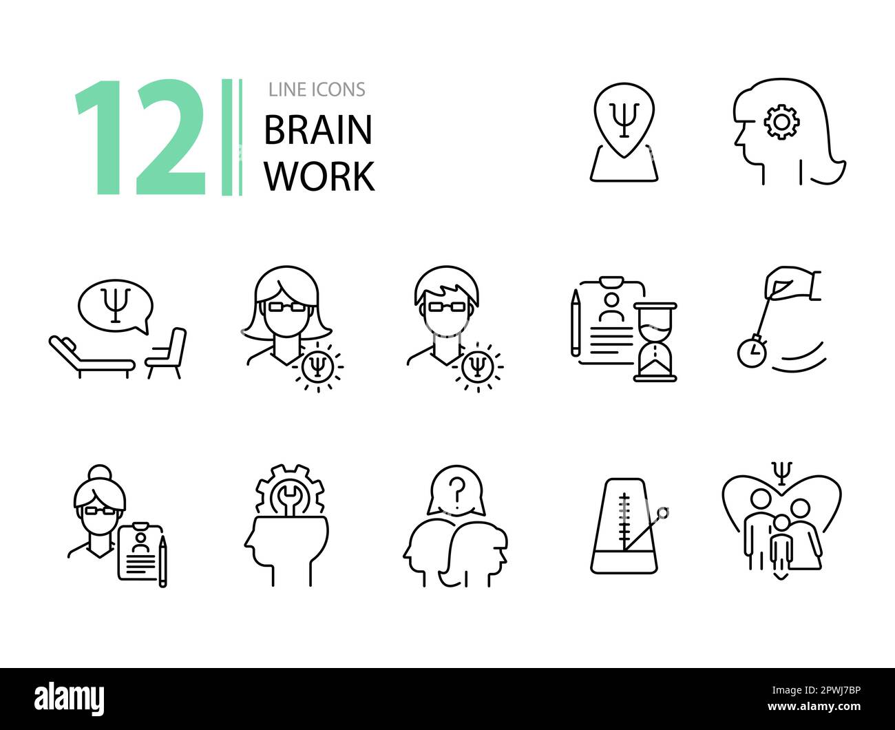 Brain work line icon set Stock Vector Image & Art - Alamy