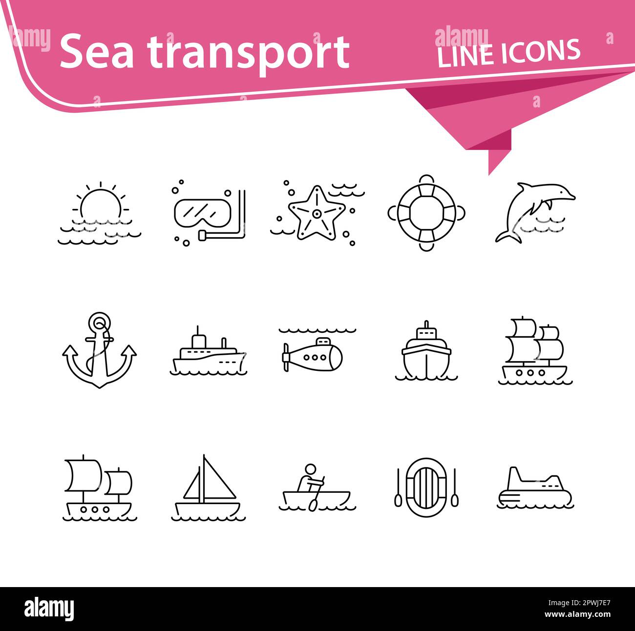 Sea transport line icon set Stock Vector Image & Art - Alamy