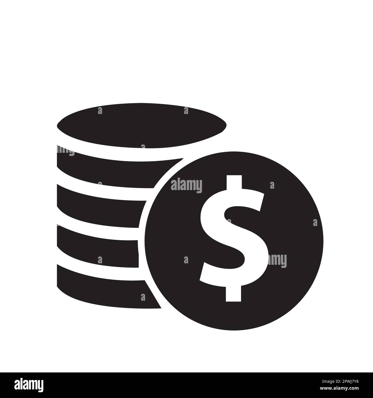 Stacked coins with dollar sign on white background with copy space ...