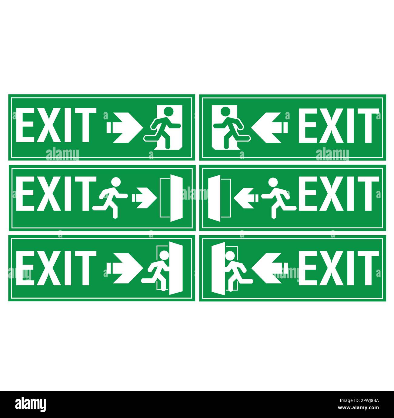 Green exit signs on a white background with copy space Stock Vector ...