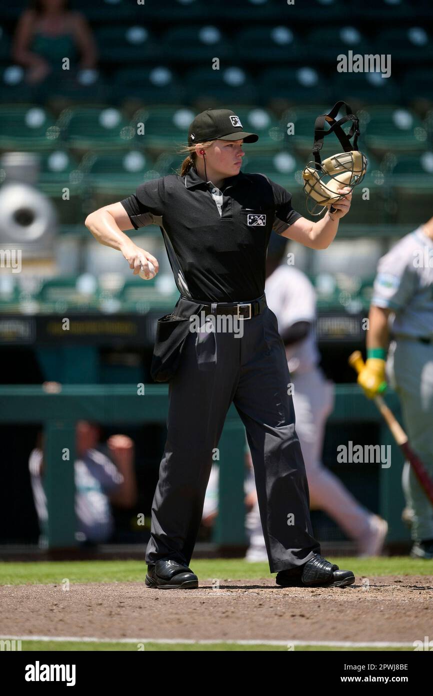 Home plate umpire Isabella Robb during an MiLB Florida State League baseball game between the ...