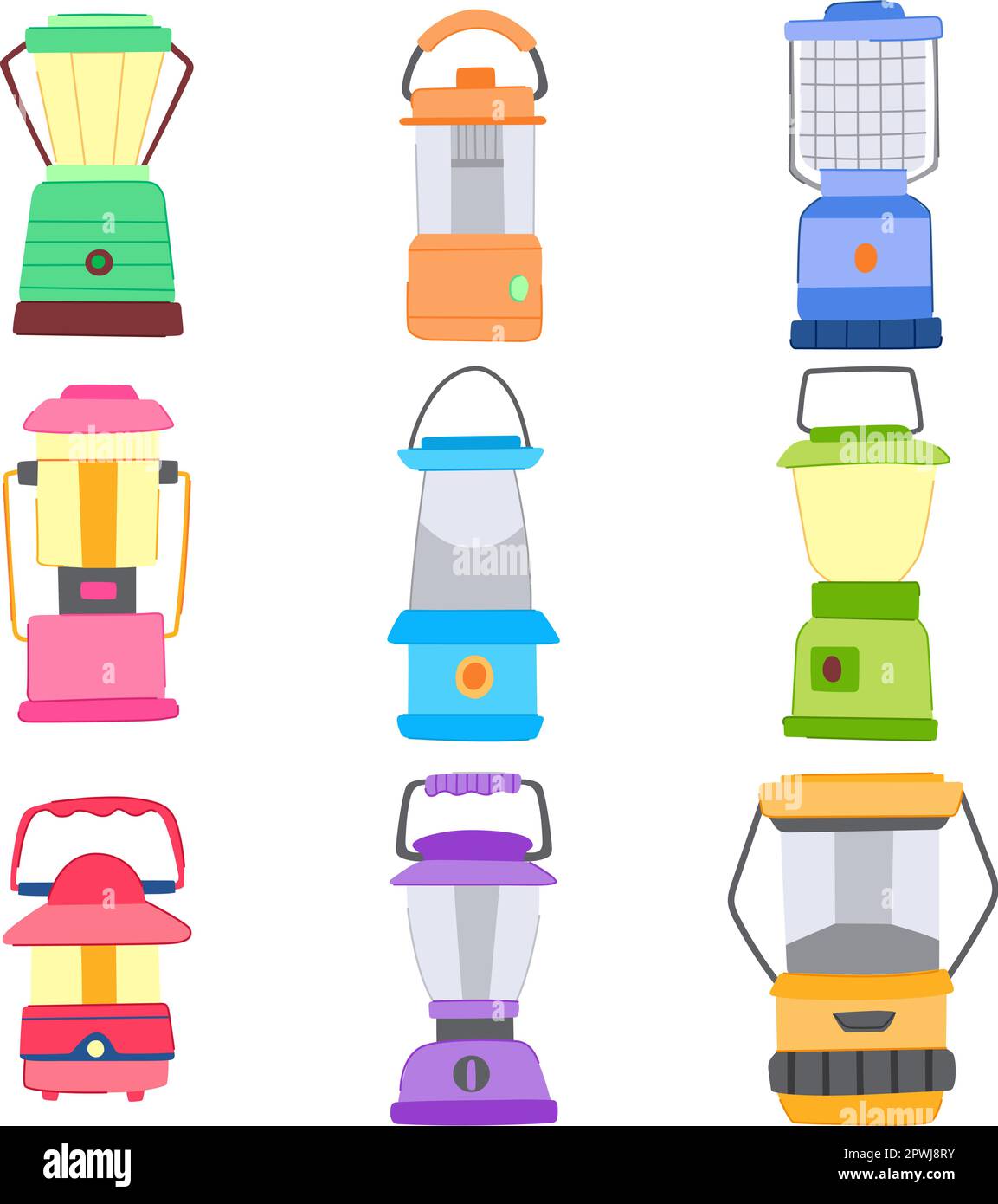 camping lamp set cartoon. lantern vintage, kerosene old, oil light ...