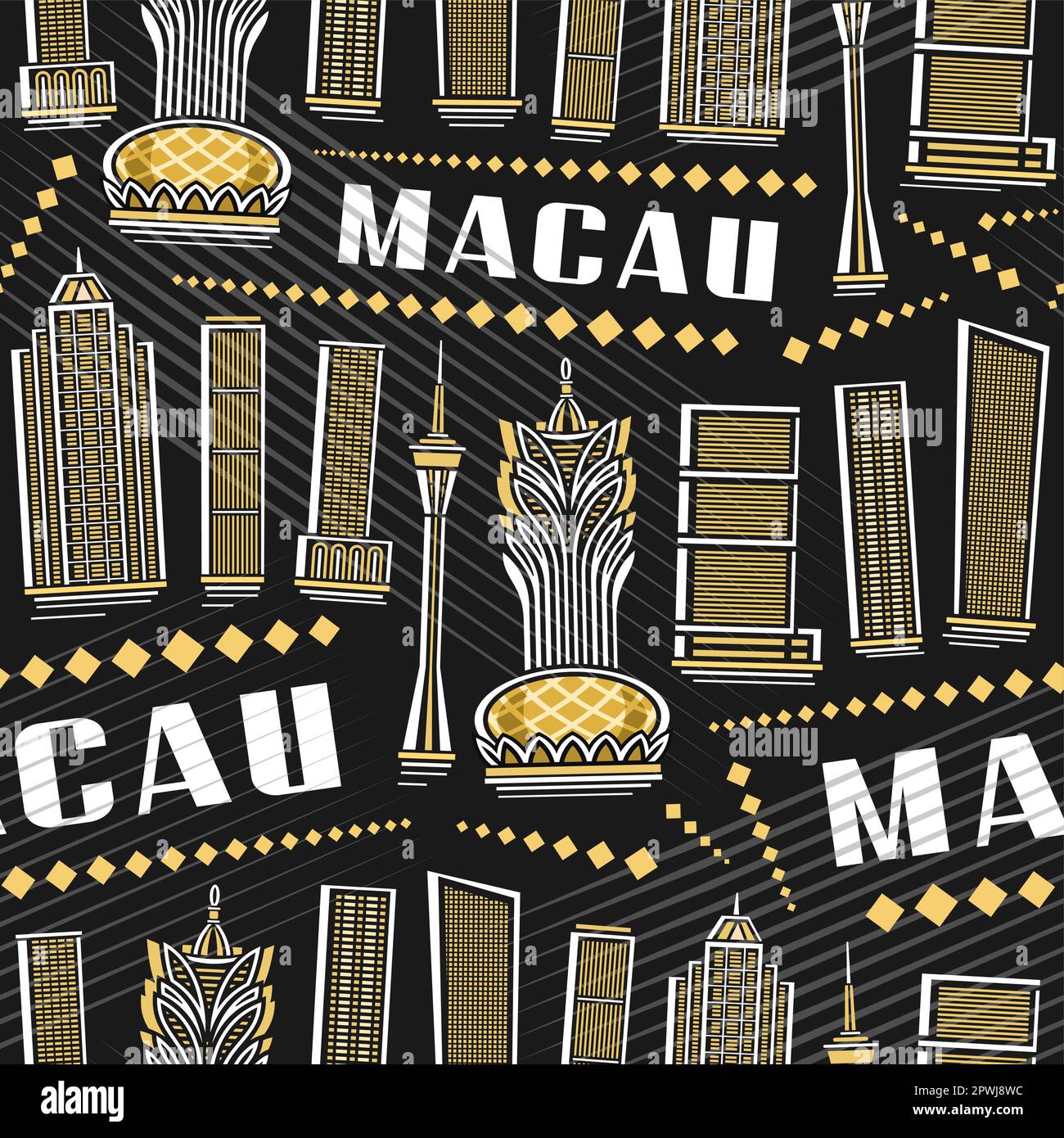 Vector Macau Seamless Pattern, square repeating background with ...