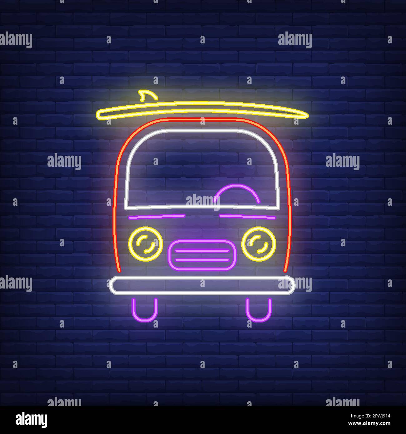 Van with surfboard neon sign Stock Vector Image & Art - Alamy