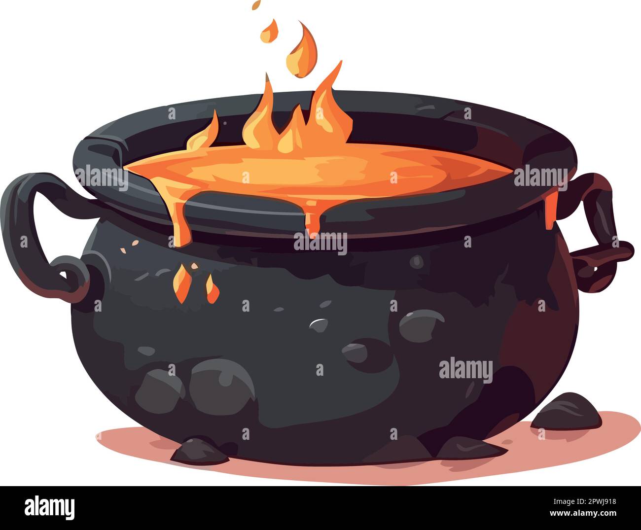 Spooky cauldron boils with fiery Halloween potion Stock Vector Image ...