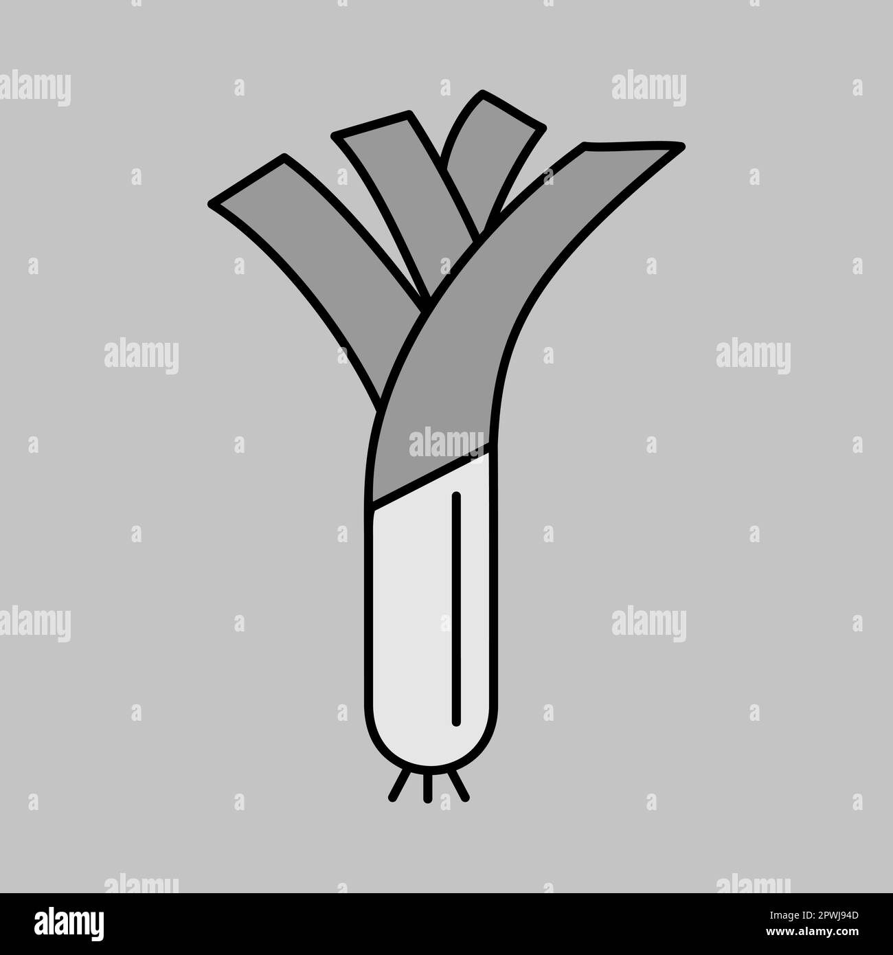 Leeks, fresh onion stalk isolated design vector grayscale icon ...