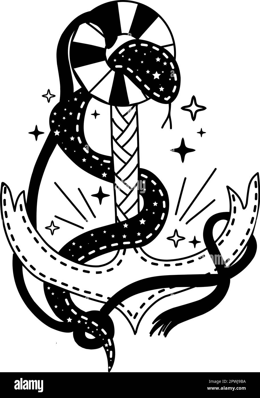 old school tattoo. Anchor. Sea snake. A snake wraps around an anchor ...