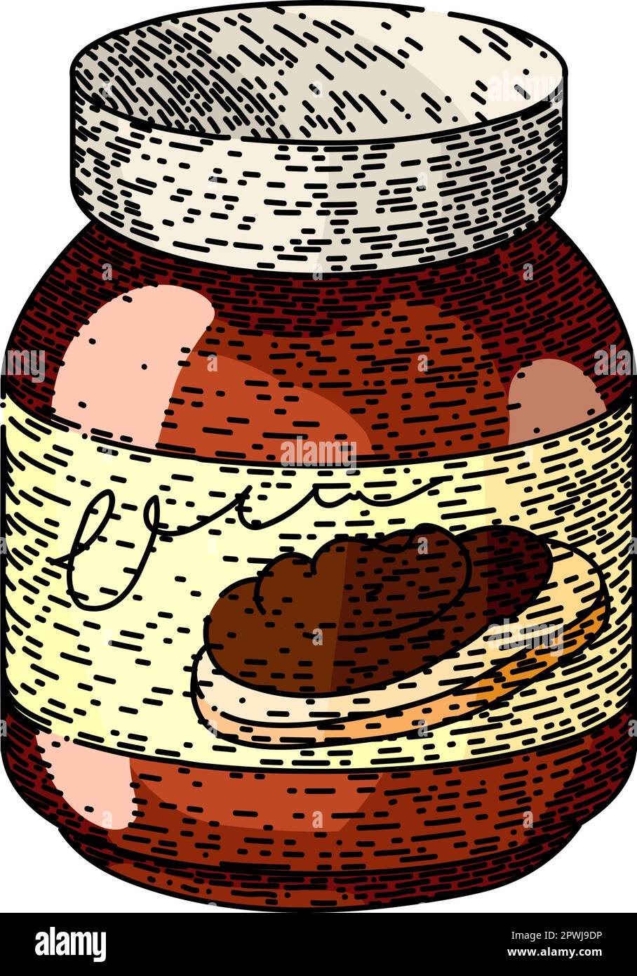 chocolate paste jar hand drawn. spread cream, bread hazelnut, cocoa ...