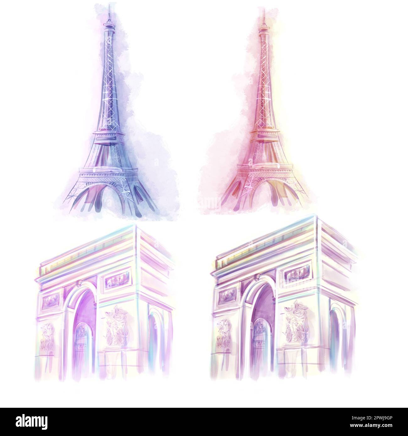 Watercolor illustration. sights and architecture of Paris. Eiffel Tower ...