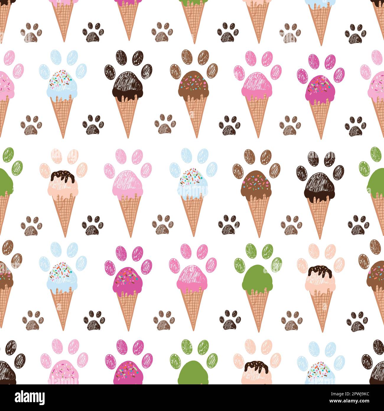 Colorful delicious ice creams made of doodle paw prints Stock Vector ...