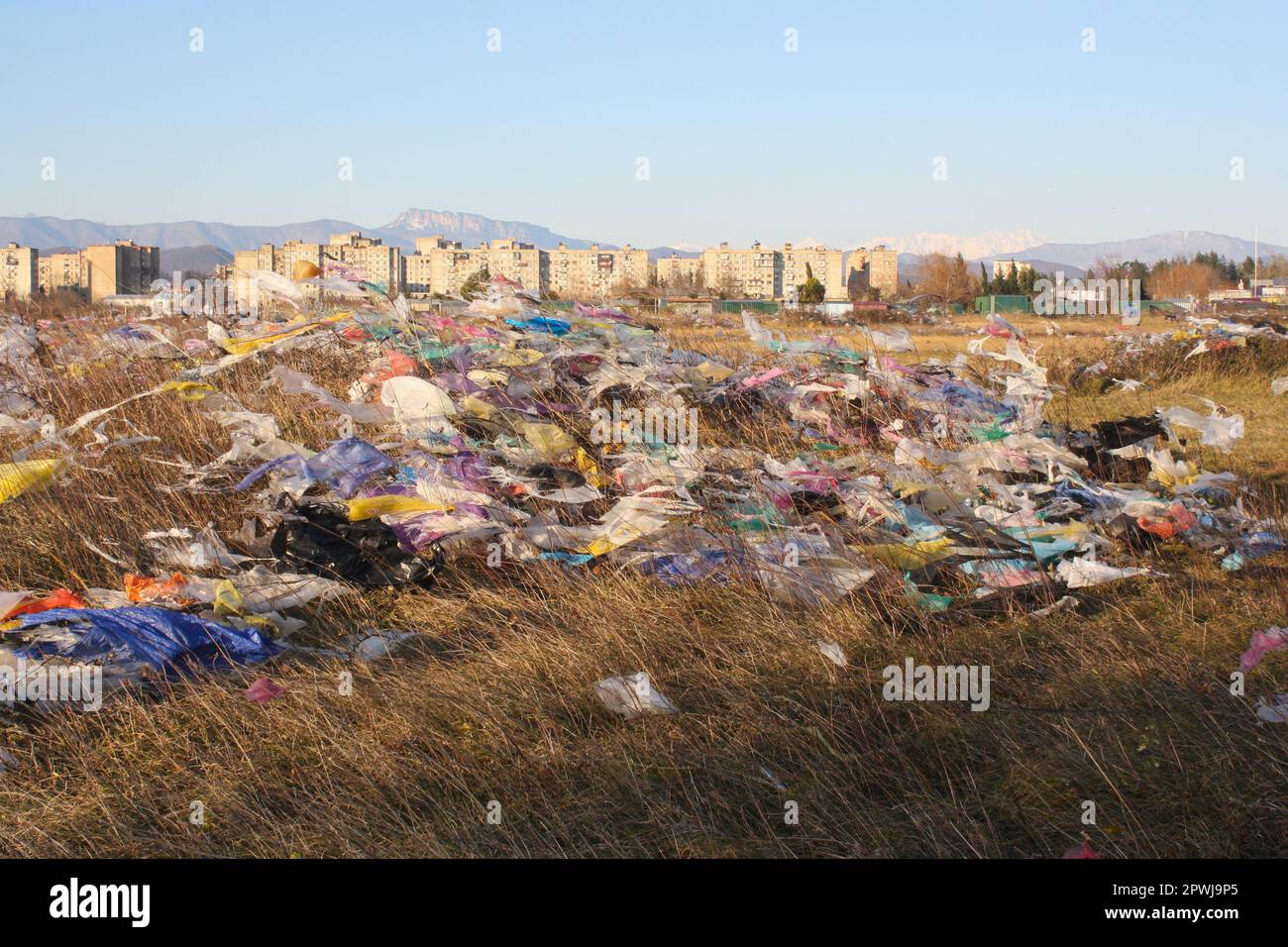 consequences of strong wind at the landfill Stock Photo - Alamy