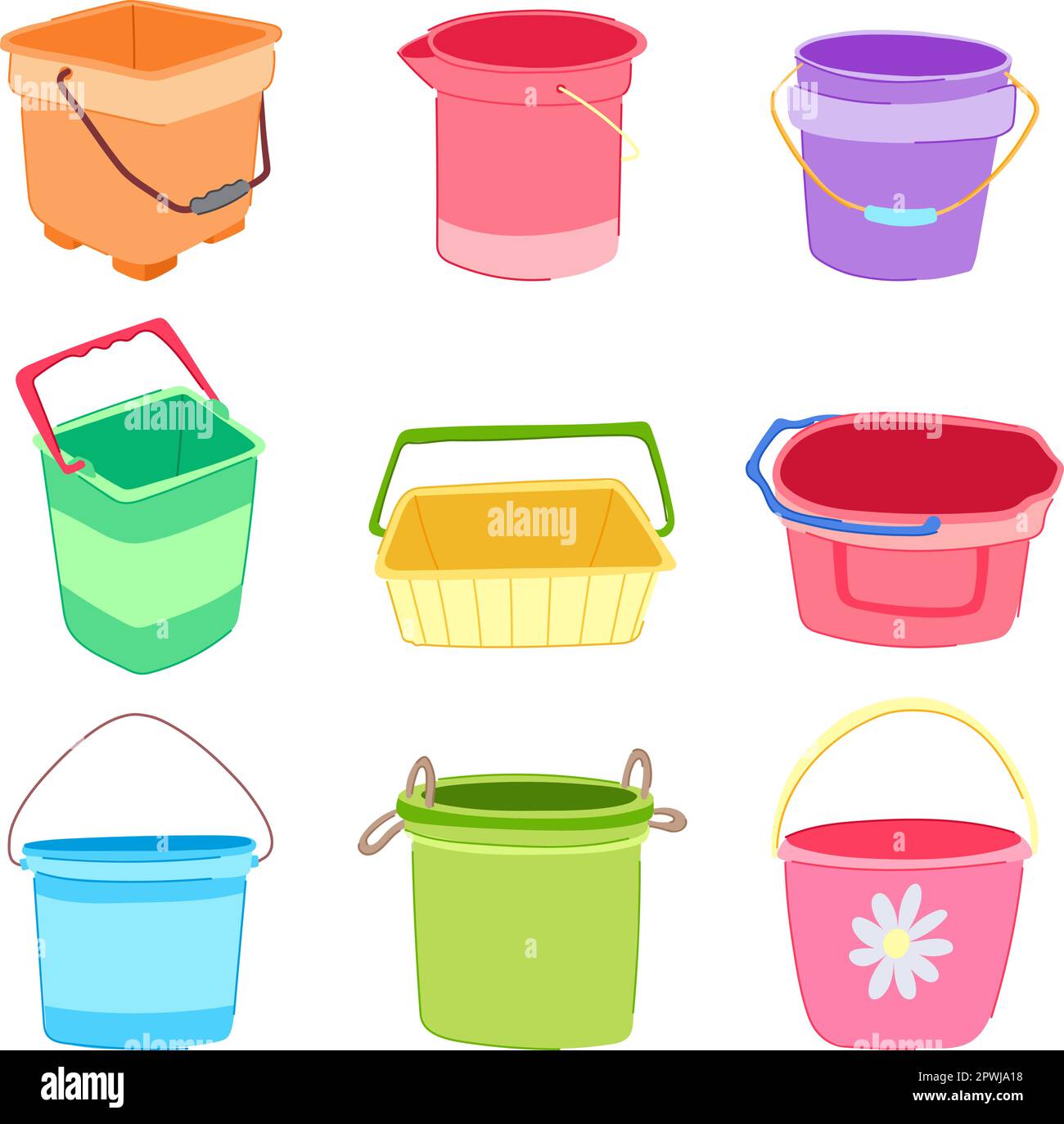 plastic bucket set cartoon. container empty, clean package, food ...