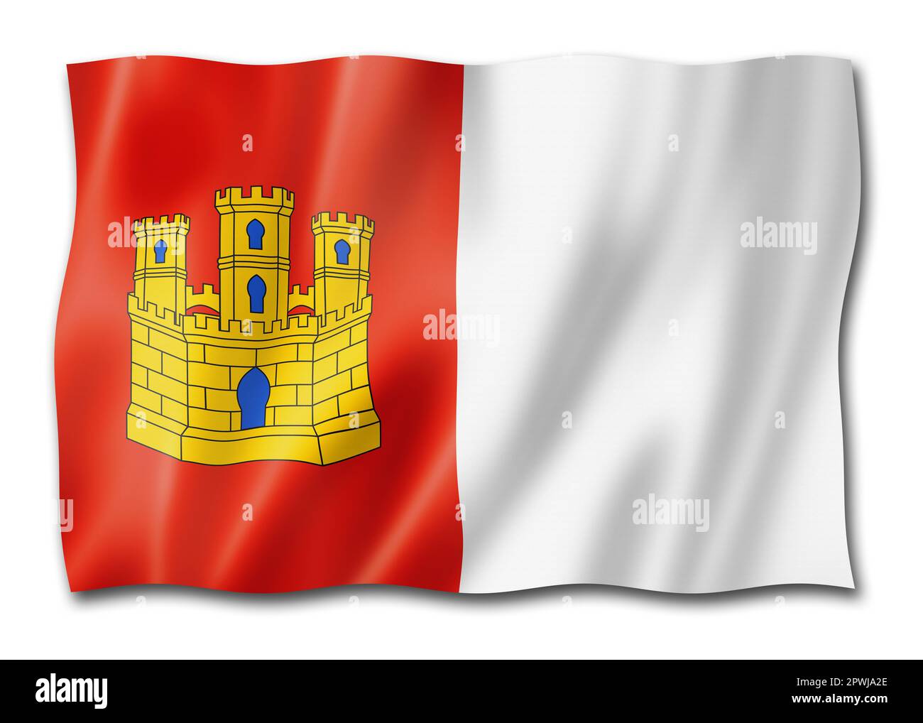 Castile la Mancha province flag, Spain waving banner collection. 3D ...
