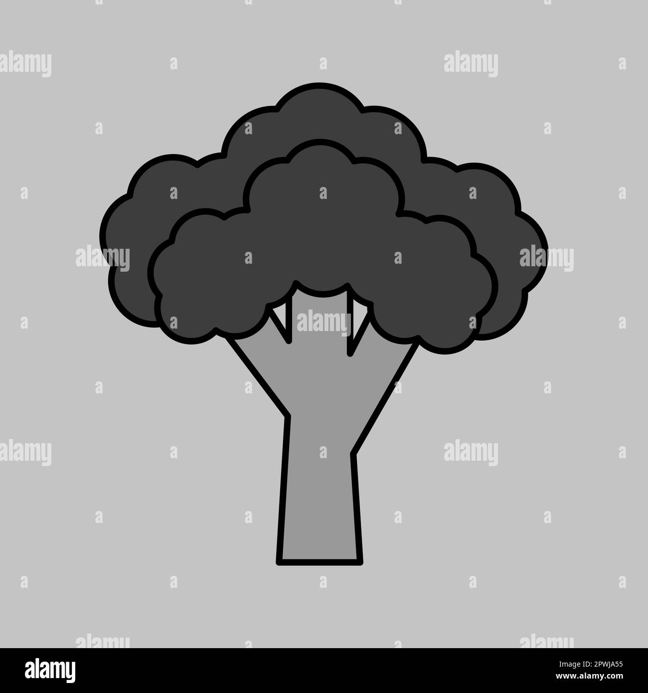 Broccoli isolated design vector grayscale icon. Vegetable sign. Graph ...