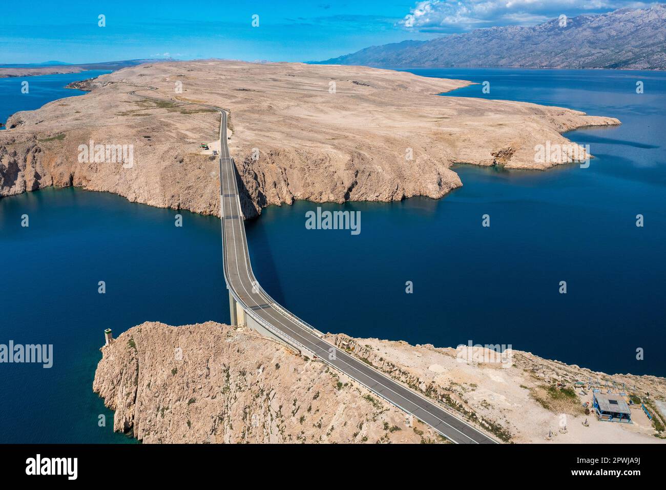 Aerial view of a bridge on Pag Island, Croatia Stock Photo - Alamy