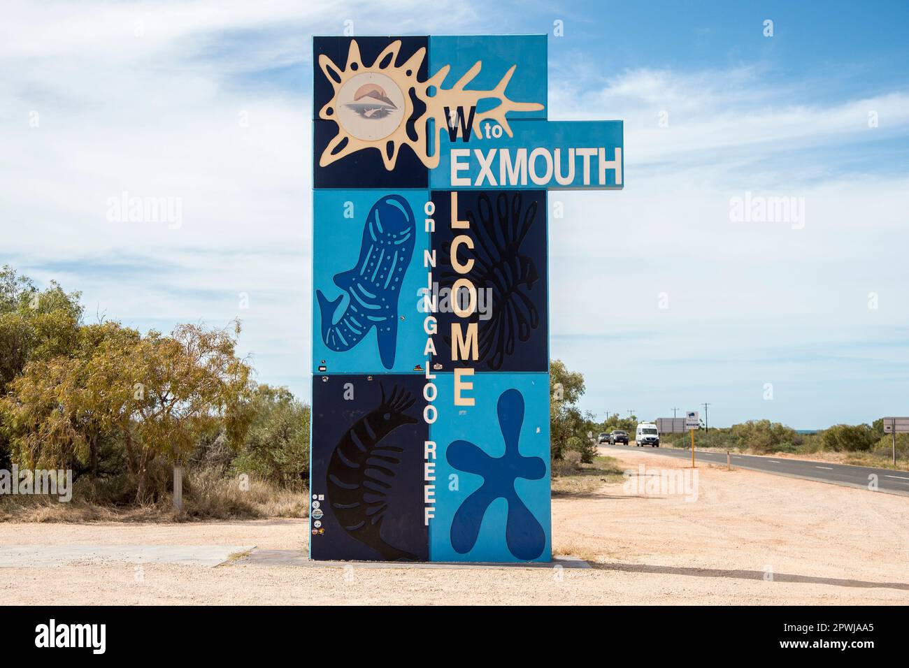 A general view of Exmouth town sign on Minilya-Exmouth Road in Exmouth ...