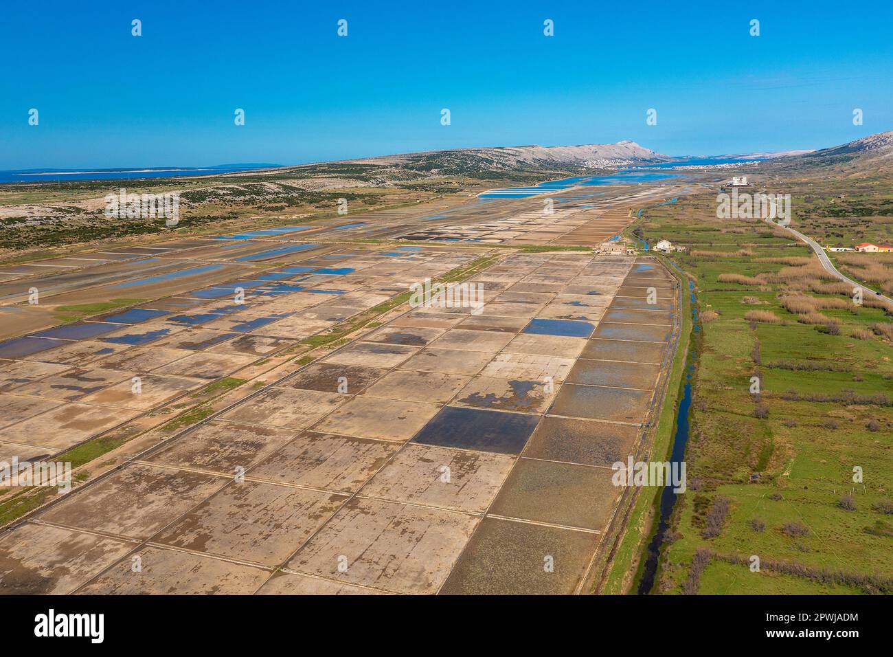 Aerial photo of salt pans on Pag Island, Croatia Stock Photo - Alamy