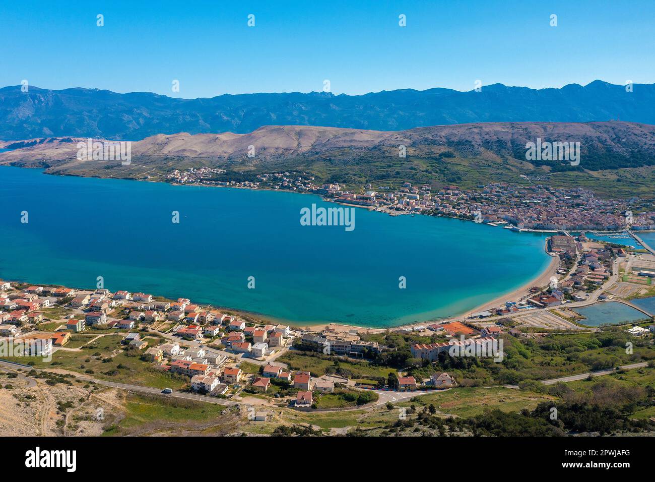Aerial view of Pag town in Pag island Stock Photo - Alamy