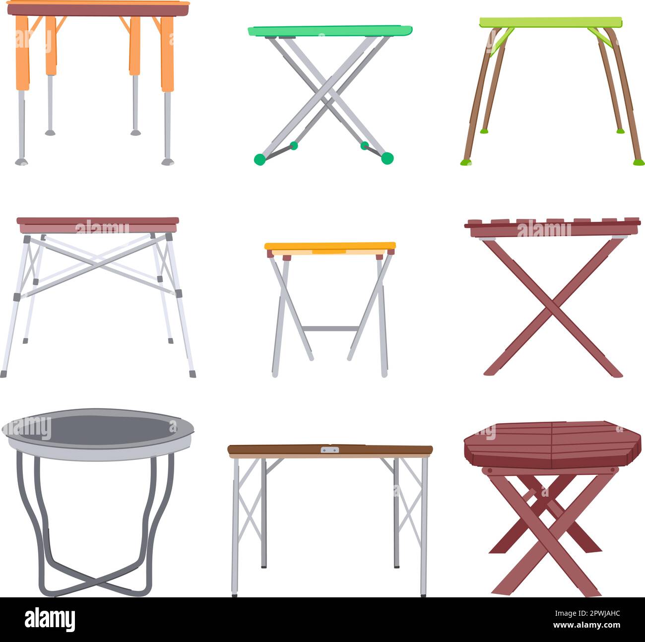 folding table set cartoon. furniture equipment, comfor metal, empty ...