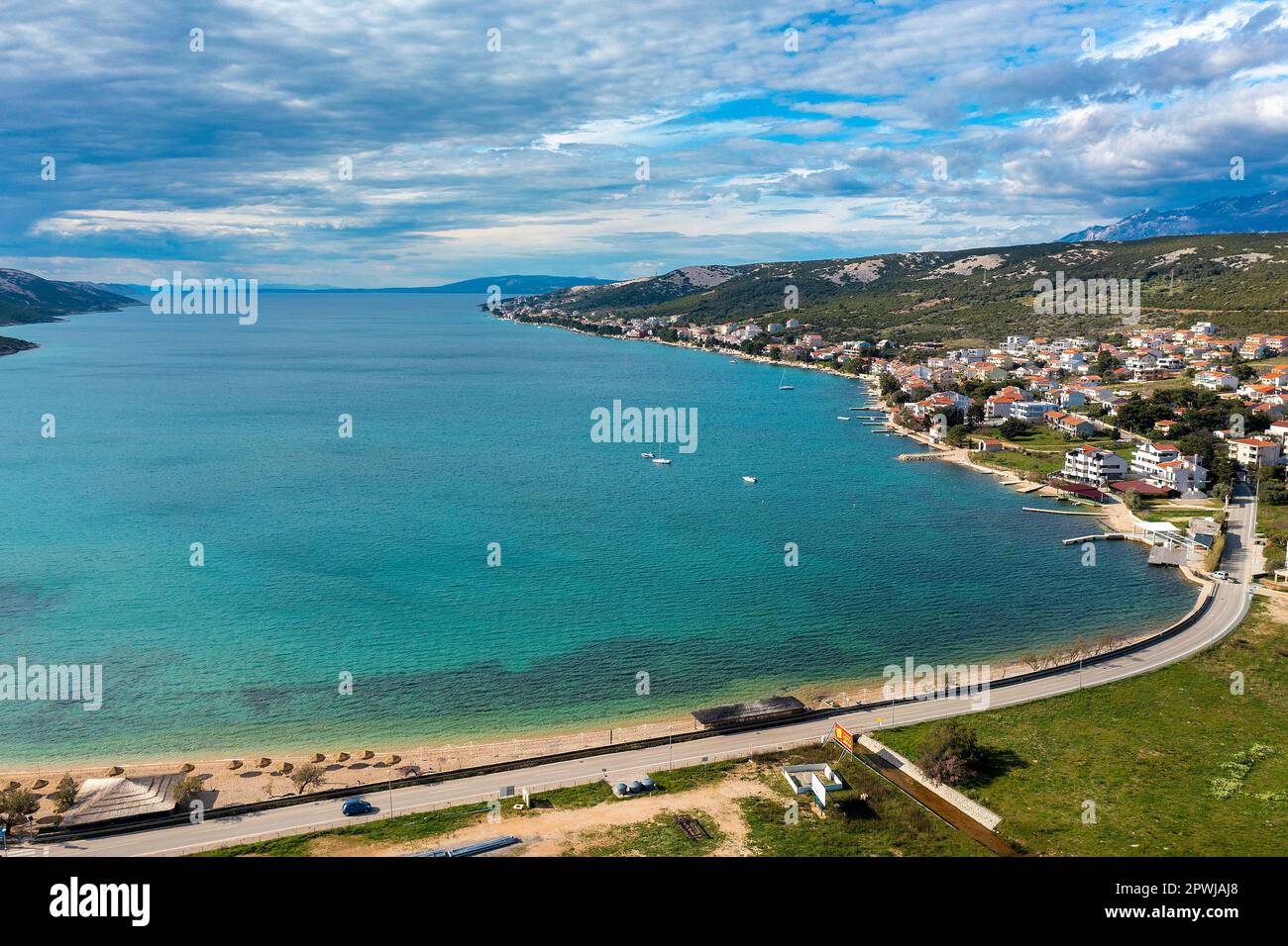 Aerial view of Stara Novalja town in Pag island, Croatia Stock Photo ...