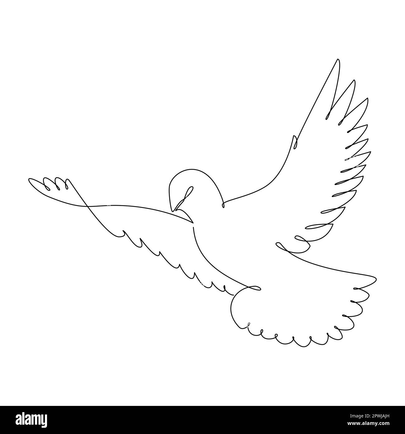 Continuous one line drawing of a flying dove on a white background ...
