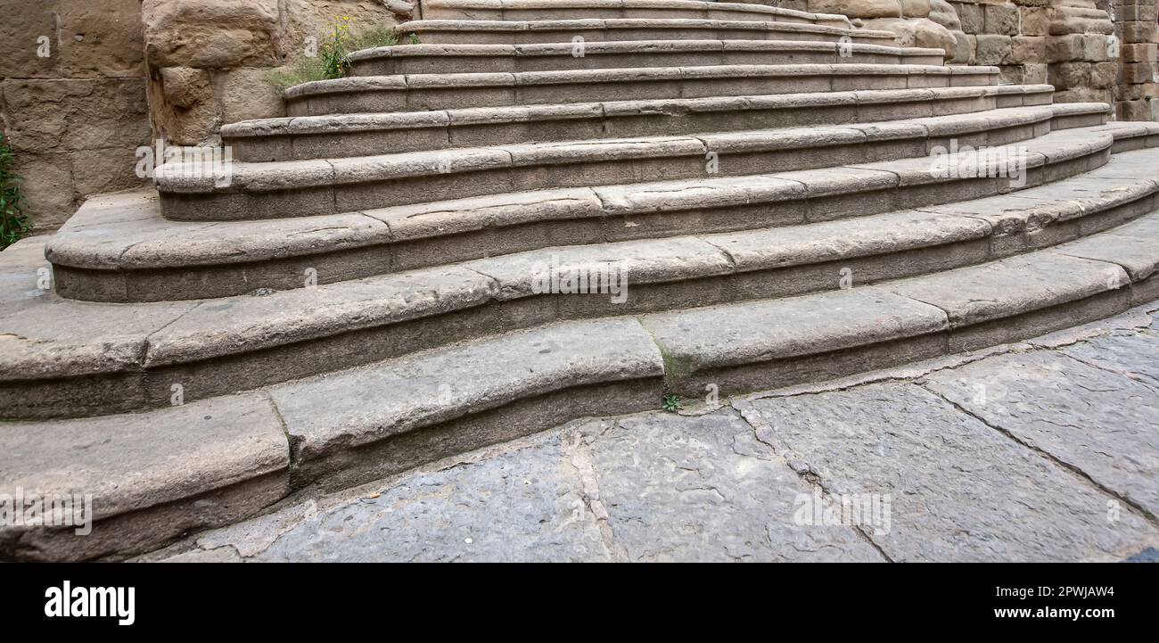 Ancient medieval wide stone staircase. Selective focus Stock Photo - Alamy
