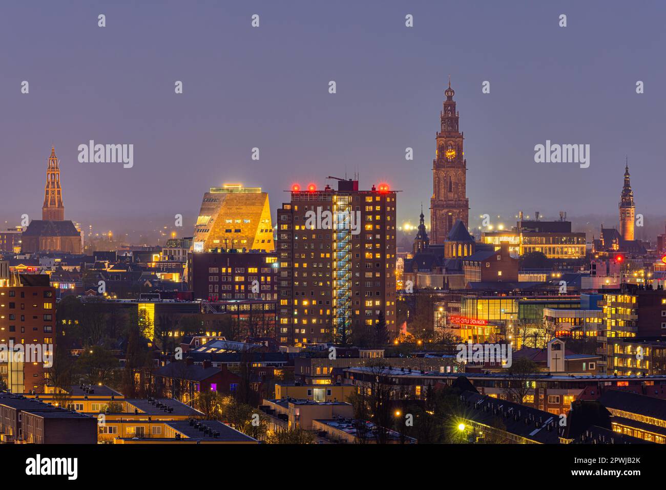 An evening photo of the skyline of Groningen, a town in the northern ...