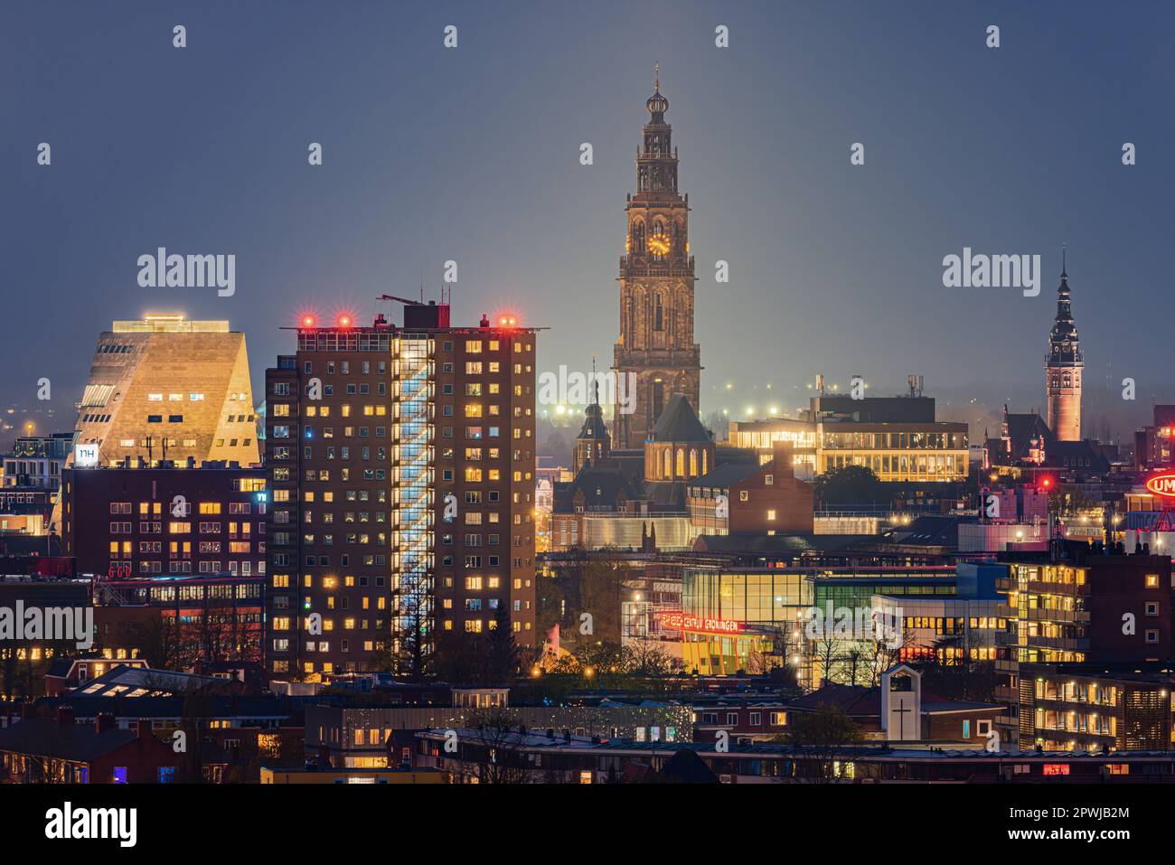 An evening photo of the skyline of Groningen, capitol of the province ...