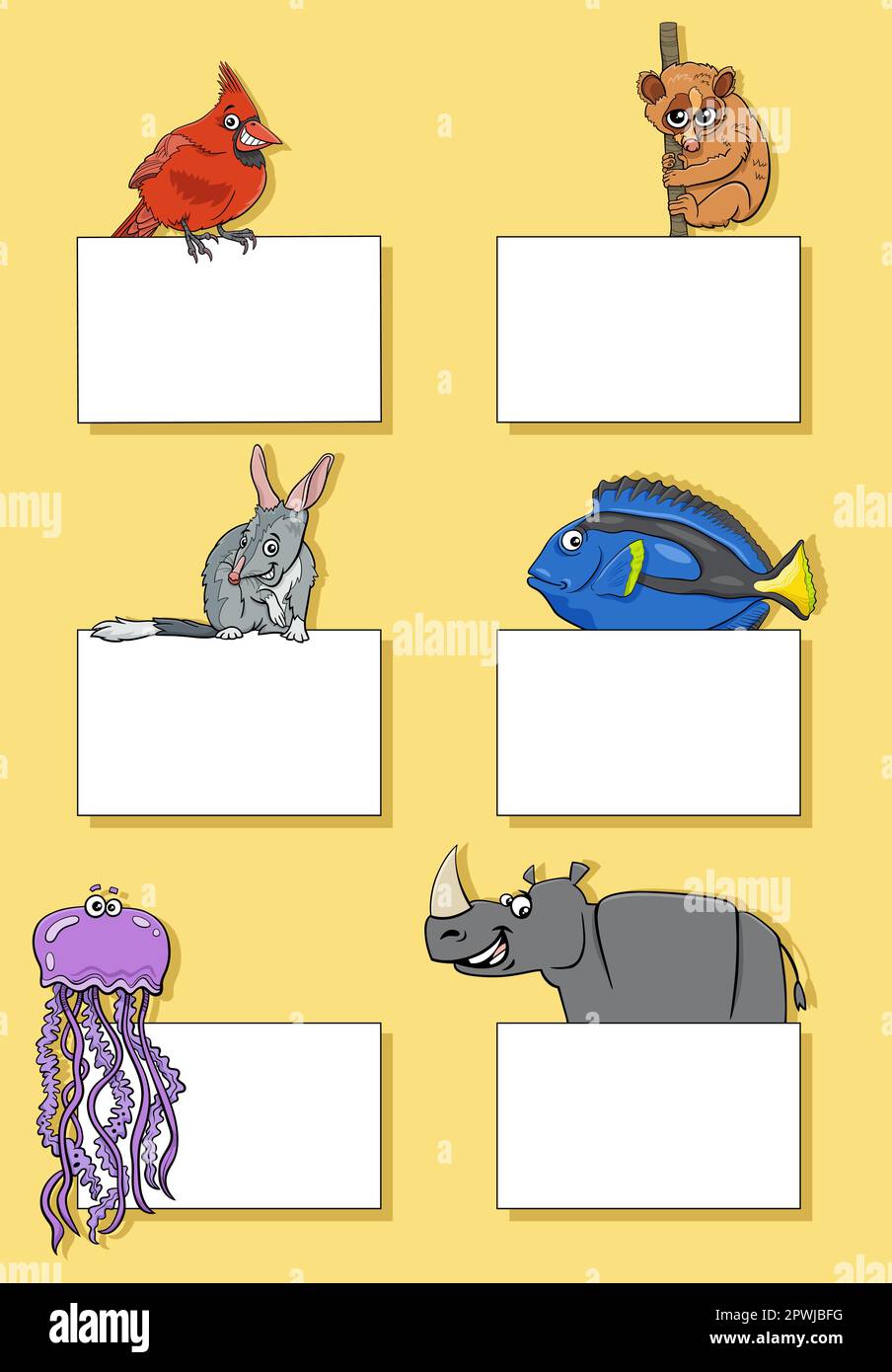 Cartoon illustration of animals with blank cards or banners design set ...