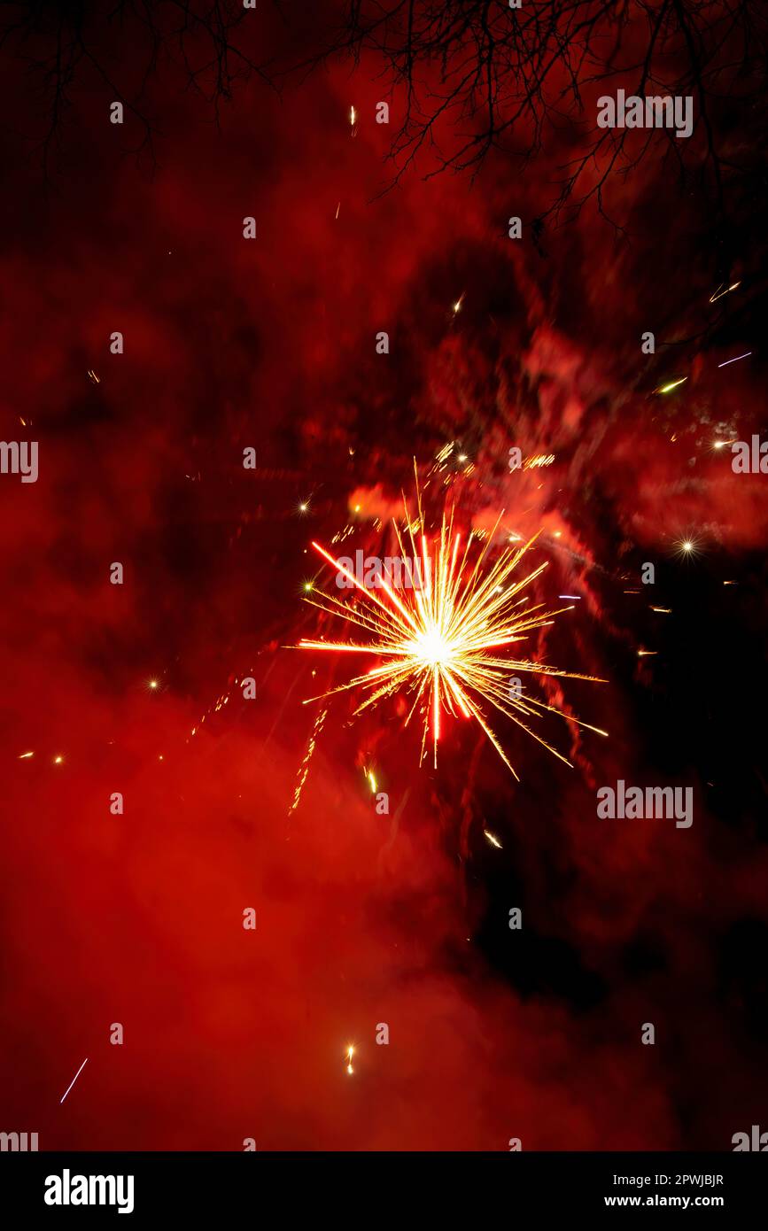 celebration with fireworks show at night Stock Photo - Alamy