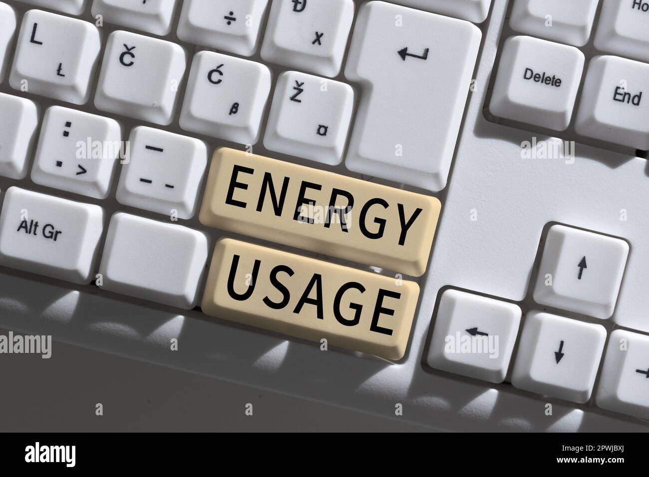 Sign displaying Energy Usage, Internet Concept Amount of energy ...