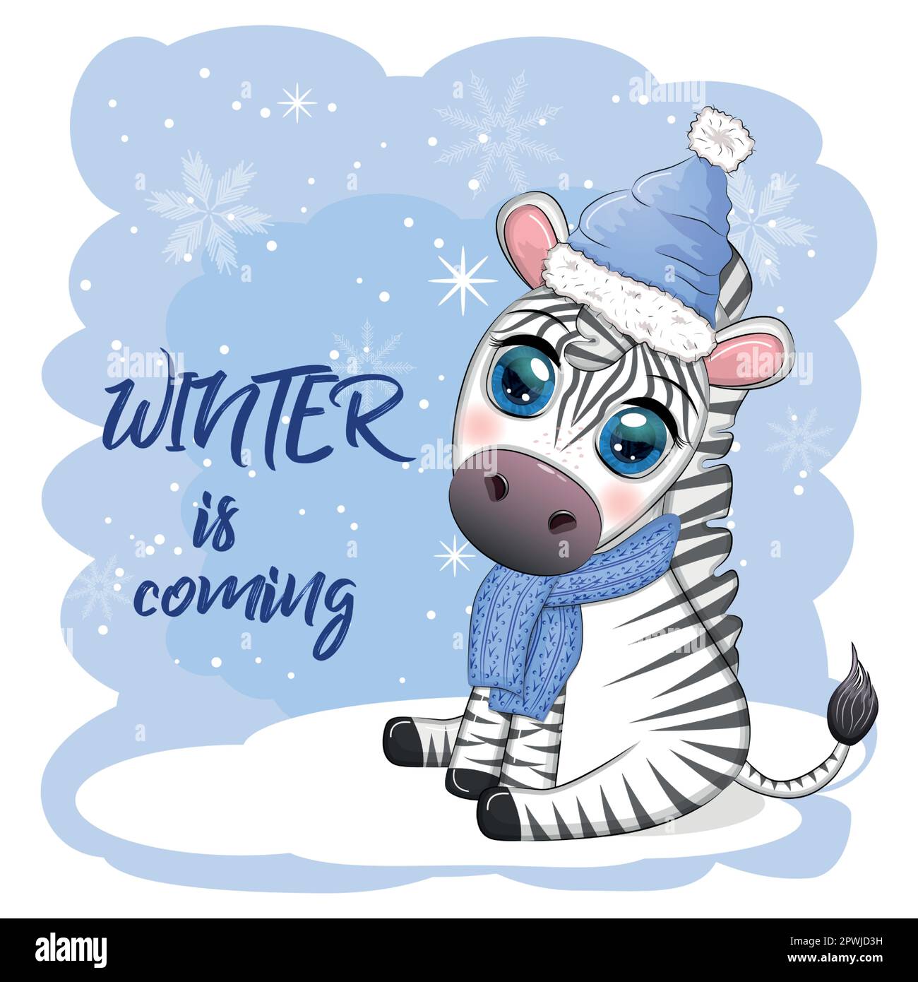 Greeting card with cute zebra in santa hat with christmas ball, candy ...