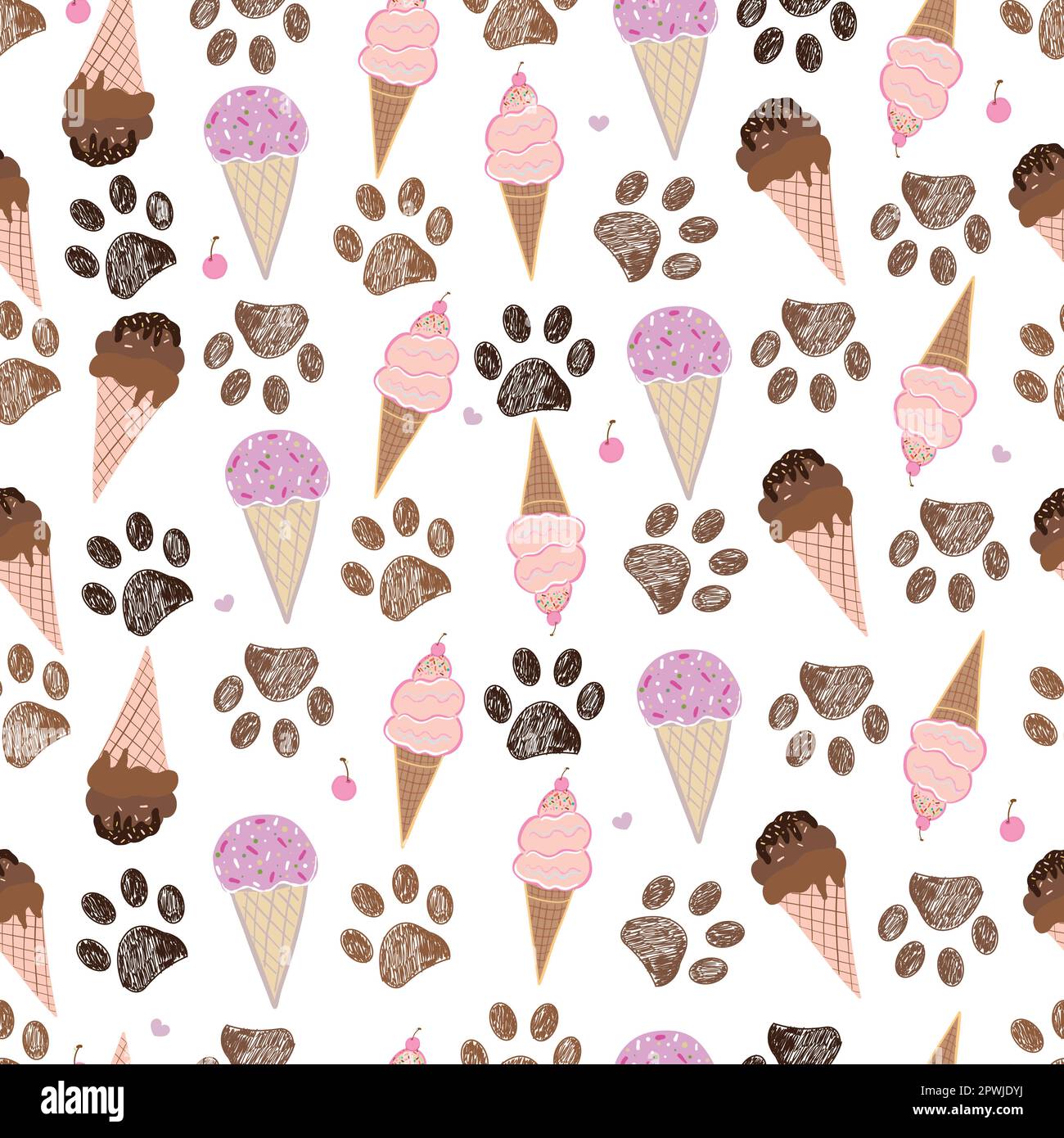 Colorful delicious ice creams and doodle paw prints Stock Vector Image ...